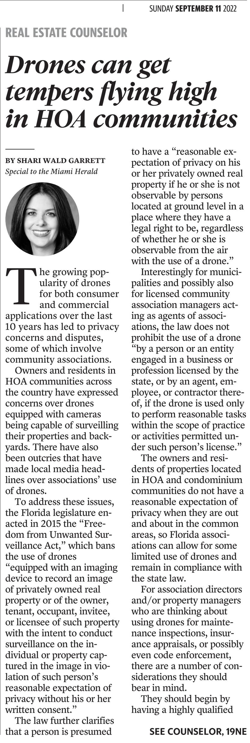 Miami Herald Real Estate Column by Shari Wald Garrett: "Drones Can Get ...