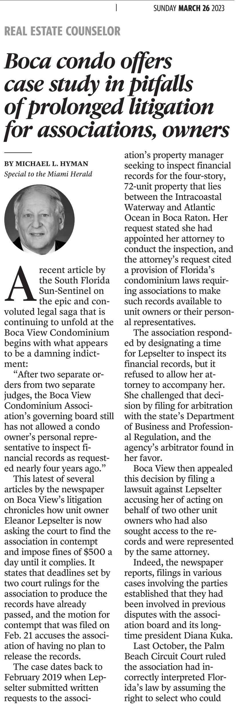 Miami Herald Real Estate Column by Michael Hyman: "Boca Condo Offers ...